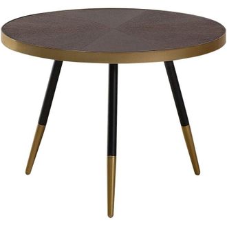 Beliani Beliani - Table Basse Ronde 61 cm avec Plateau en mdf Effet Bois Fonc&eacute; et D&eacute;tails en M&eacute;tal Dor&eacute; de Style R&eacute;tro pour Salon Moderne ou Scandinave