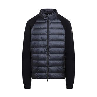 Moncler Gesteppte Strickjacke mit Rei&szlig;verschluss aus Wollmischgewebe - - Jackets - Herren - Blau - XL