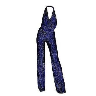 Generic Pyjama douillet combinaison am&eacute;ricaine femme sans manches dos nu pantalon &agrave; paillettes femmes pantalons barboteuse mariage combinaison femme pyjama se