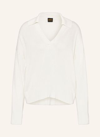 HUGO BOSS Strick-Poloshirt Fiaffisa weiss