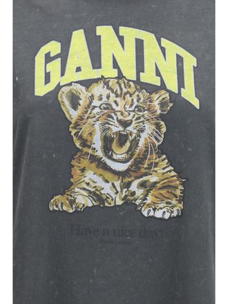 Ganni Tiger-Print Logo Sweatshirt - Gray
