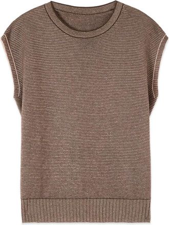 Oltre Femme, Pulls, Brun, Taille: 38/40 FR Gilet en Maille Lurex