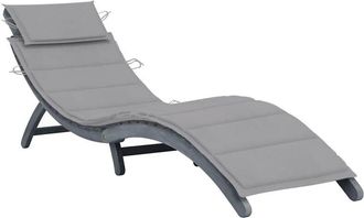 vidaXL vidaXL Chaise longue avec coussin Gris Bois dacacia solide