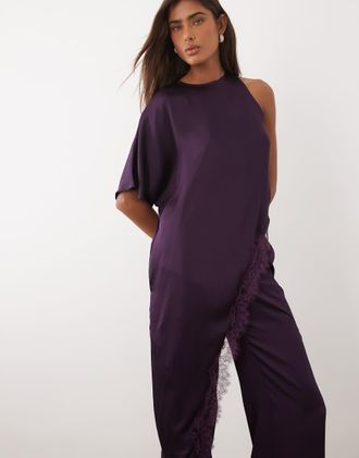 Mango Yazmin - Satin-Hose in Pflaume mit geradem Bein, Kombiteil-Lila