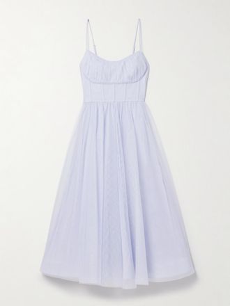 Zimmermann Robe Midi En Tulle À Plis - Bleu