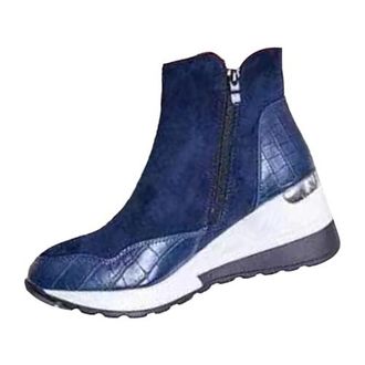 Generic Bottines Femme Patchwork Cuir Tendances Sport Bottines Courtes Grande Taille Chaudes Compens&eacute;es L&eacute;g&egrave;res Antid&eacute;rapant Chaussures Confortables 38 Bleu