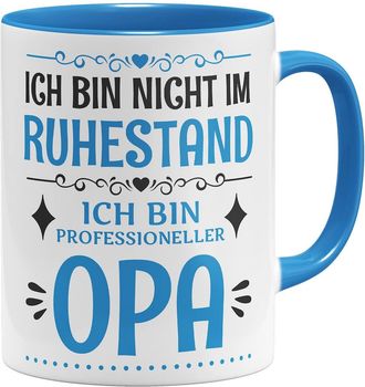OM3 Ich bin nicht im Ruhestand ich Bin professioneller Opa Tasse Renteneintritt- Keramik Becher - 11oz 325ml - Beidseitig Bedruckt - Hellblau
