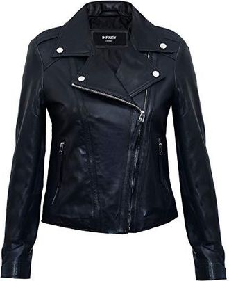 Infinity Leather Veste de Mode Zippée Ancien en Cuir Véritable Pour Femme, Véritable Noir M