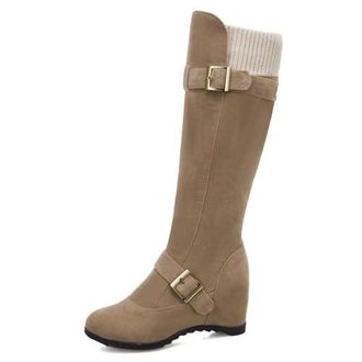 Generic Bottes dhiver pour femme - &Eacute;lastique - Large mollet - Talon compens&eacute; cach&eacute; - Bout rond - Chaussures dhiver, abricot, 39.5 EU