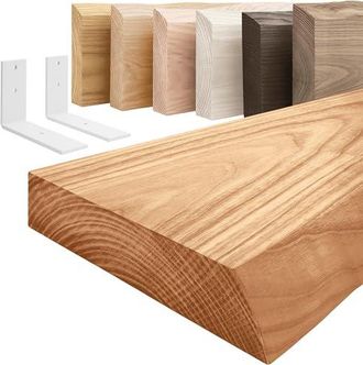 Lamofootwear Manufaktur étagère Murale en Bois Massif, irrégulier, étagère de Rangement Basic, Bois foncé/équerre Blanche 140cm, LW-01-A-004-140LW