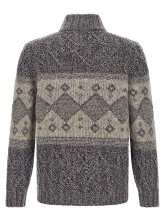Brunello Cucinelli Geometric Diamond Knit Cardigan - Gray