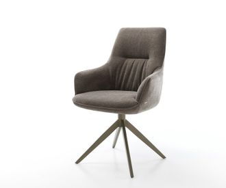 DELIFE Drehstuhl Zelia-Flex mit Armlehnen Strukturstoff Soft Taupe Kreuzgestell breit Effektfinish Titan 360&deg; drehbar Wippfunktion Taschenfederkern, Esszimme