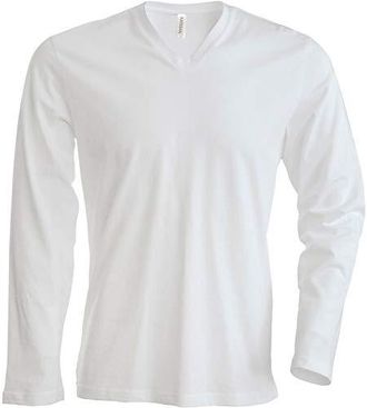 Kariban t-shirt &agrave; manches longues pour homme avec col en v et - Blanc - Blanc - Taille L