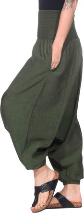 Kunst und Magie Unisex Orientalische Haremshose Pluderhose Pumphose, Größe: Einheitsgröße, Farbe:Army Green
