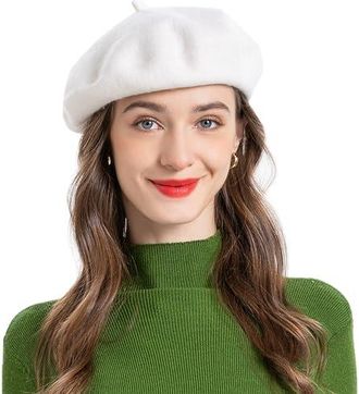ZLYC Femmes Classique Francais Laine Chapeau de Béret(Blanc uni.),Taille Unique