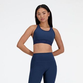 New Balance Damen NB Sleek Medium Support Sports Bra in Blau, Poly Knit, Gr&ouml;&szlig;e XL