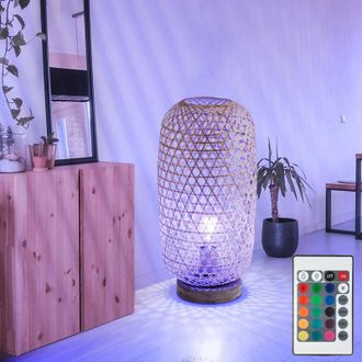 Globo Lighting Tischleuchte Bambusgeflecht Tischlampe Bambus Beistellleuchte Boho Wohnzimmer, natur, Fernbedienung dimmbar, 1x rgb led 8,5W 806Lm warmweiß, DxH