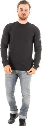 Calvin Klein Jeans Herren Langarmshirt Monologo Badge Waffle Basic, Schwarz (Ck Black), XS