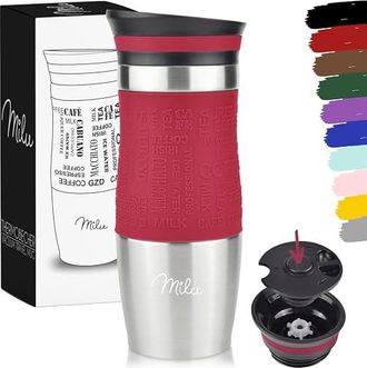 Milu Thermobecher Kaffee to go 370ml, 450ml Isolierbecher Kaffeebecher - 100% Auslaufsicher - Trinkbecher aus Edelstahl - Autobecher doppelwand Isolierung 