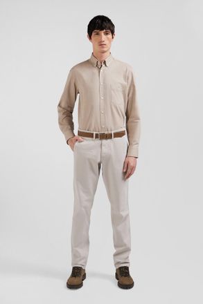 Eden Park Chemise En Twill De Coton Unie Marron Col &Agrave; Pointes Boutonn&eacute;es Coupe Regular