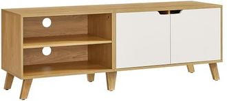 Vasagle Meuble TV 2 Portes, Support T&eacute;l&eacute; avec &Eacute;tag&egrave;res R&eacute;glables, Longueur 140 cm, pour T&eacute;l&eacute;visions 60 Pouces, Salon, Salle &agrave; Manger, Chambre, Ch&ecirc;ne Naturel e