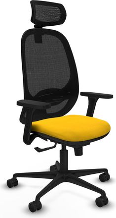 Piqueras y Crespo Arbeitsstuhl mit Rollen Cilanco mit 3D-Armen, h&ouml;henverstellbare Lendenwirbelst&uuml;tze und h&ouml;henverstellbares Kopfteil und Neigung, Schwarz/Gelb