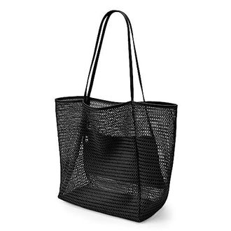Generic Sac fourre-tout de plage surdimensionn&eacute;, semi-maille pliable max 35 l pour la plage, le pique-nique, le linge, les vacances, Noir, 35x16x37CM