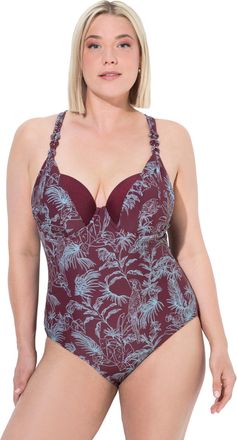 Ulla Popken Damen große Größen Übergrößen Plus Size Badeanzug Chloe, Glanzbesatz, Dschungel