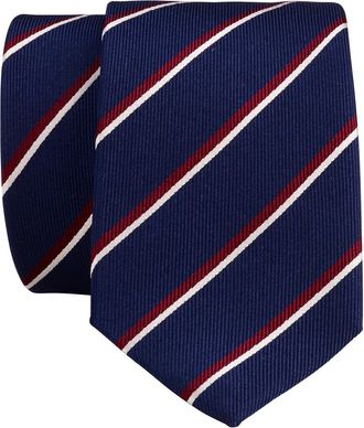 Bexley Cravate Soie Ray&eacute;e - Cravate homme marine rouge et ecru