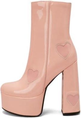 Generic Femmes à Bout carré Talon épais Bottes Courtes Plate-Forme à Talon Bloc Bottines pour Style de fête,Light Pink,38 EU