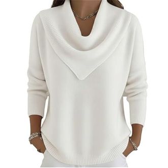 Generic Pull &eacute;l&eacute;gant r&eacute;tro doux &agrave; col triangulaire de couleur unie pour femme - Pull en tricot de style vintage pour lautomne et lhiver, blanc, S