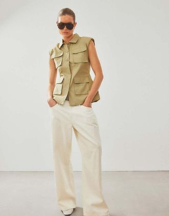 NA-KD Studio - Jean baggy &agrave; taille basse - Blanc