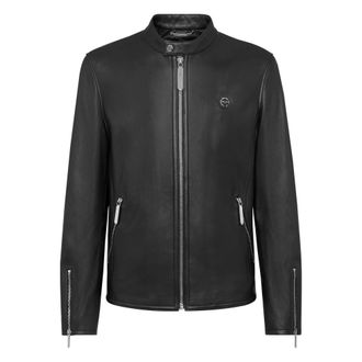 Philipp Plein Homme, Vestes, Noir, Taille: XL Soft Nappa Biker Jacket