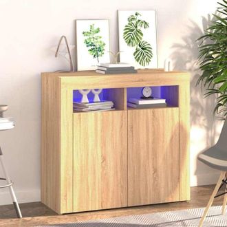 vidaXL Buffet avec lumi&egrave;res led ch&ecirc;ne sonoma 80x35x75 cm