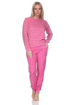 Normann Pyjama en tissu &eacute;ponge pour femme avec poignets - Aspect ray&eacute; - &Eacute;galement en grande taille - Couleur : rose - Taille : 40-42