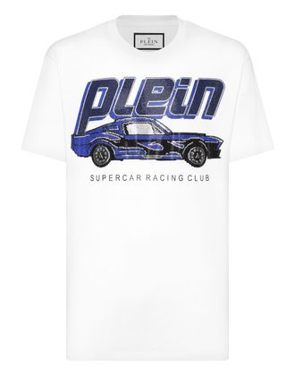 Philipp Plein Rundhals-T-Shirt Racing - Wei&szlig;
