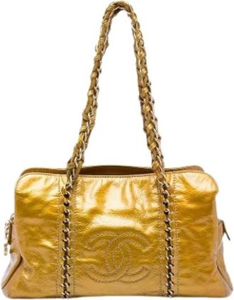 Chanel Sac cabas en cuir verni doccasion - Femme - Pre-owned - Jaune - Taille: ONE Size