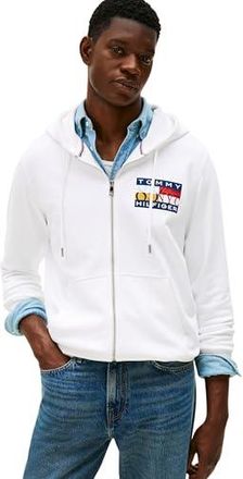 Tommy Hilfiger Sweat &agrave; Capuche Zipp&eacute; Homme Colour Flag Zip Through avec Logo, Blanc (White), XL