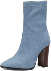 Generic Bottines Femme Bout Pointu Talons Hauts Épais Confortables Motifs Multiples Fermeture Éclair Arrière À Enfiler Chaussures Habillées Soirée,Bleu,42 EU