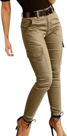 Generic Jean skinny pour femme, taille basse, pantalon cargo en coton pour femme, taille &eacute;lastique, coupe ajust&eacute;e, revers de la cheville, pantalon tendance en