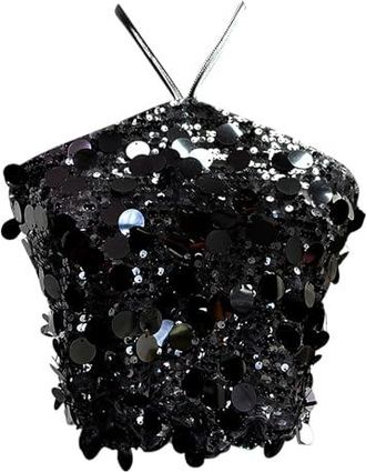 Generic D&eacute;bardeurs de club &agrave; strass pour femme 2025 &agrave; paillettes brillantes sans manches - Chemisier de printemps court scintillant pour f&ecirc;te, sortie, caraco 