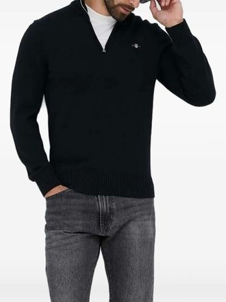 GANT pull à col zippé et logo brodé - Noir