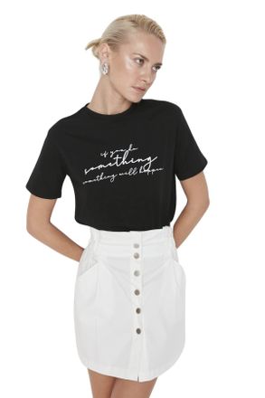 Trendyol Damen Trendyol Damen Regular Standard Rundhals Knit T-shirt Hemd, Schwarz, L EU