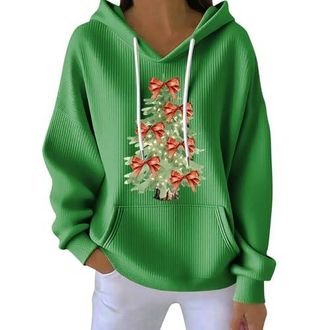 Generic Sweat à capuche de Noël à manches longues pour femme, surdimensionné, tendance, à manches longues, décontracté pour entraînement, fête, cadeaux de Noë