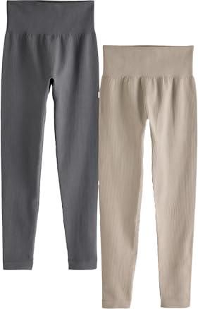 Next Femme Legging Taille Haute c&ocirc;tel&eacute;, Lot de 2 Grey/Ecru XL