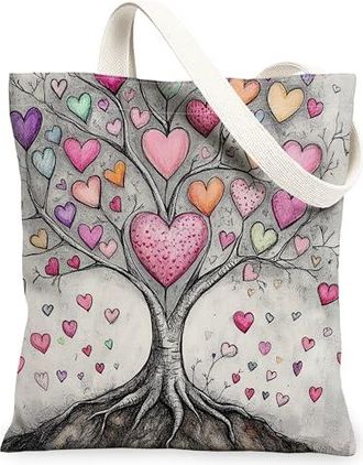 Generic Sac fourre-tout en toile motif coeur darbre - L&eacute;gers et lavables - Pour shopping, voyage, plage, pique-nique - 33 x 38 cm