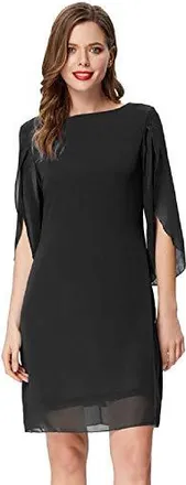 Grace Karin Femme Robe Elégante en Mousseline à Col Rond et Manches 3/4 Fendues Eté Robe Elégante Léger et Confortable CL010888-1_L,Gris-a