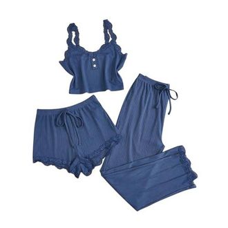 Generic Pantalon De Pyjama Femme Set 3 Pi&egrave;ces Pajama Polaire Hivers Homewear Femmes D&eacute;contract&eacute;e Chic Ensembles Lingerie Manches Longues Chemisier Bermuda Vet