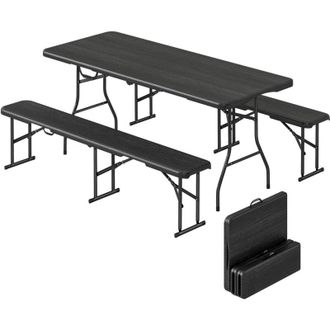 OUTSUNNY Ensemble table pliante et bancs de pique-nique 180 cm - Outsunny - poign&eacute;es de transport - charge 240 Kg - noir