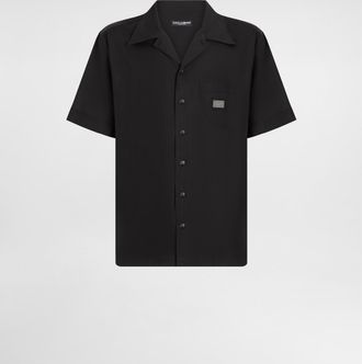 Dolce & Gabbana Cotton Hawaiian Shirt With Branded Tag - Mann Hemden Schwarz 44